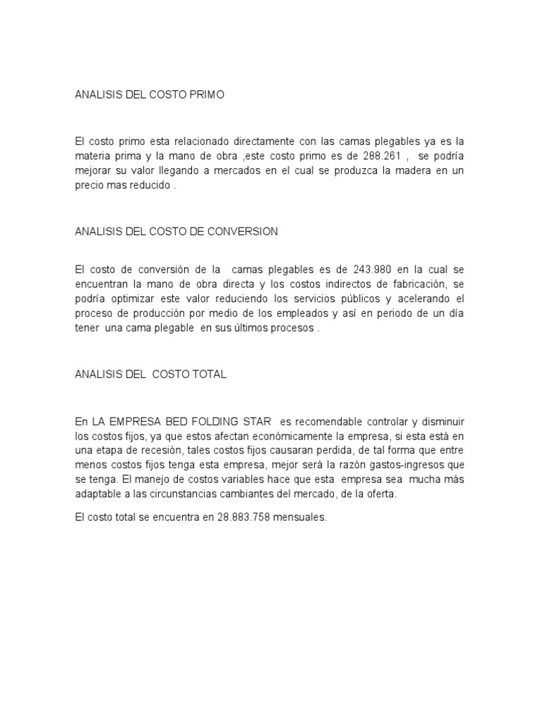 Analisis Del Costo Primo | PDF | Costo | Inventario