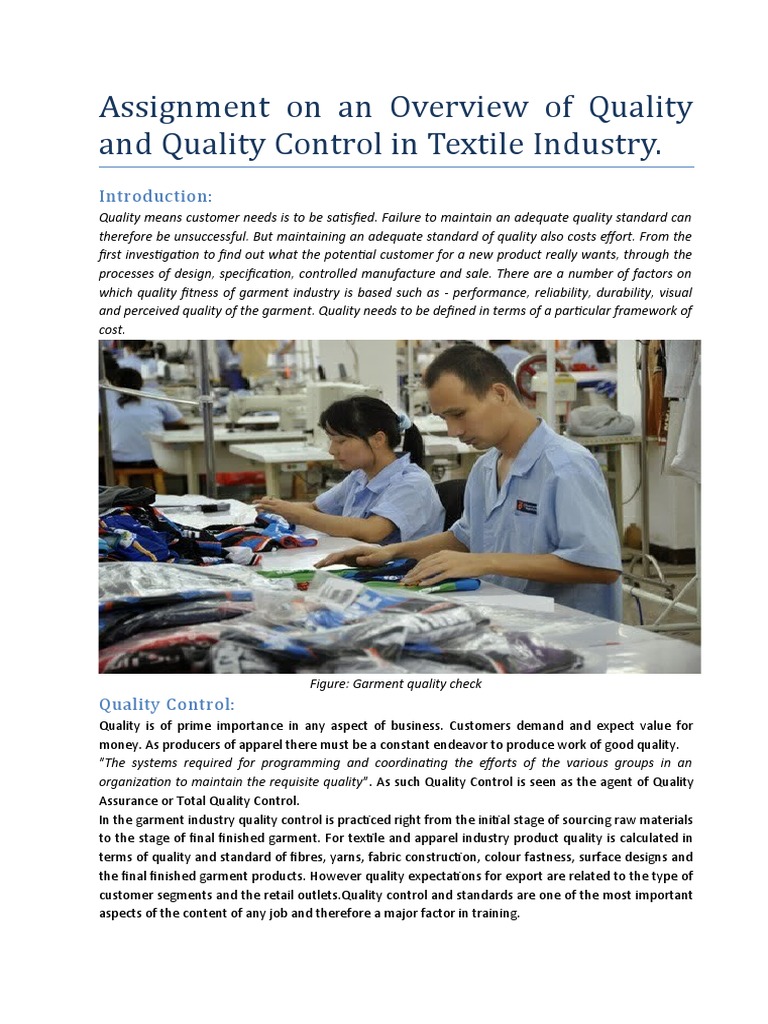 Assignment On An Overview of Quality and Quality Control in Textile ...