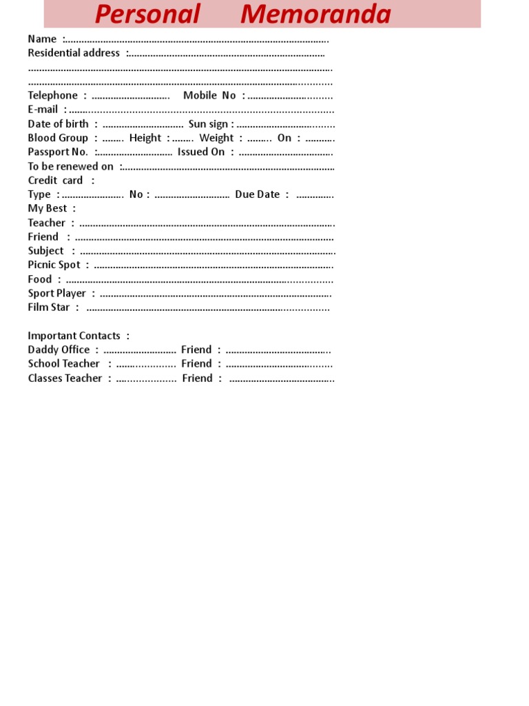 Personal Memoranda | PDF