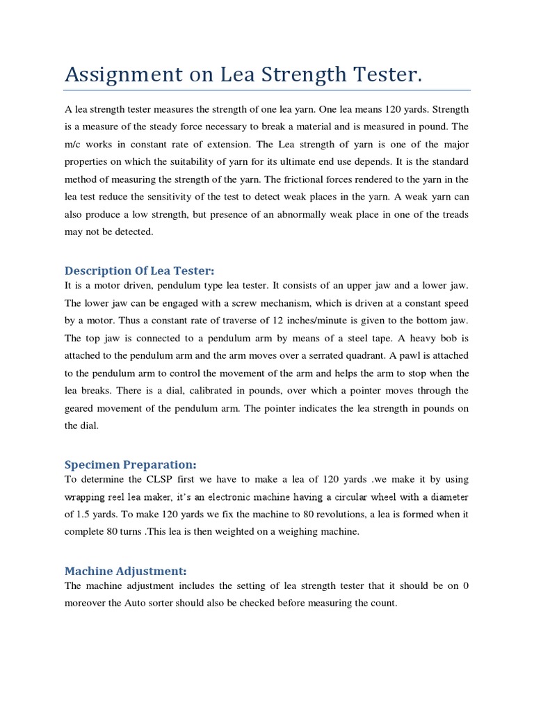 Assignment On Lea Strength Tester | PDF | Yarn | Pendulum
