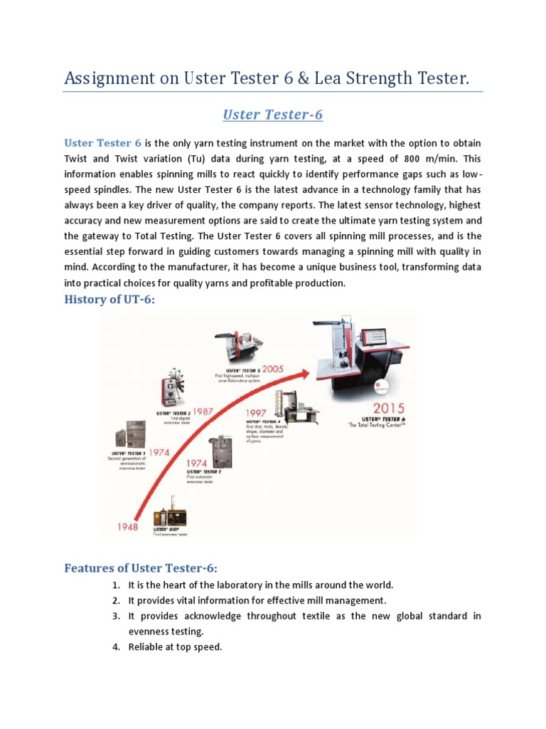 Assignment On Uster Tester 6 | PDF | Spinning (Textiles) | Yarn
