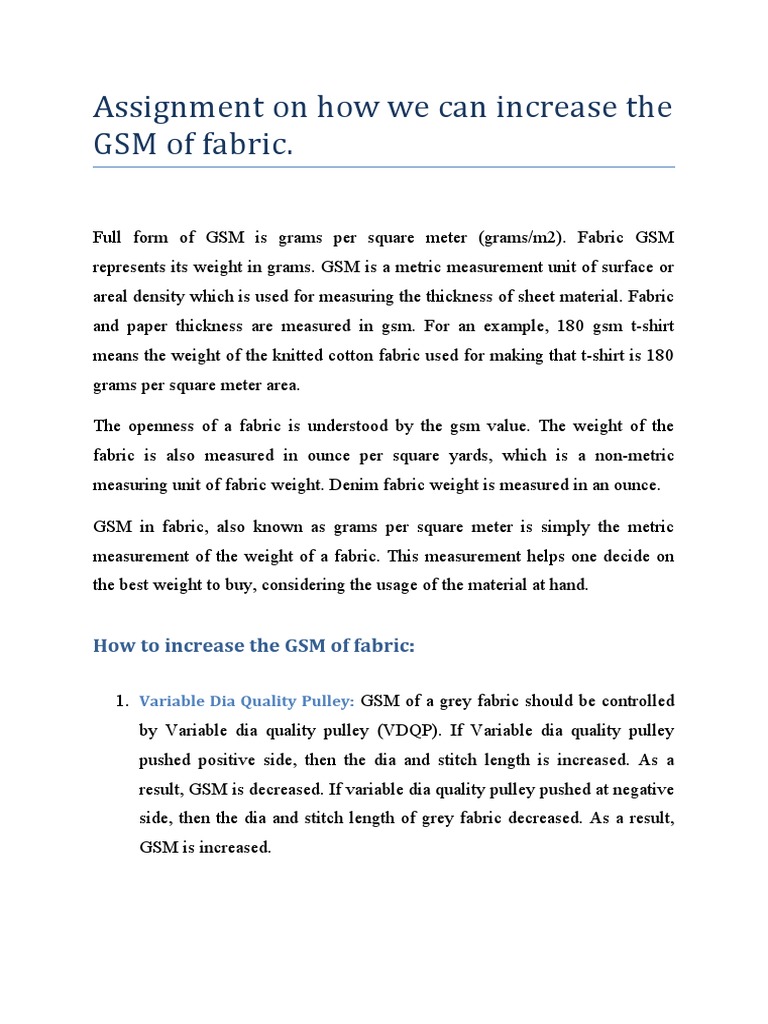 Assignment On How We Can Increase The GSM of Fabric | PDF | Yarn ...