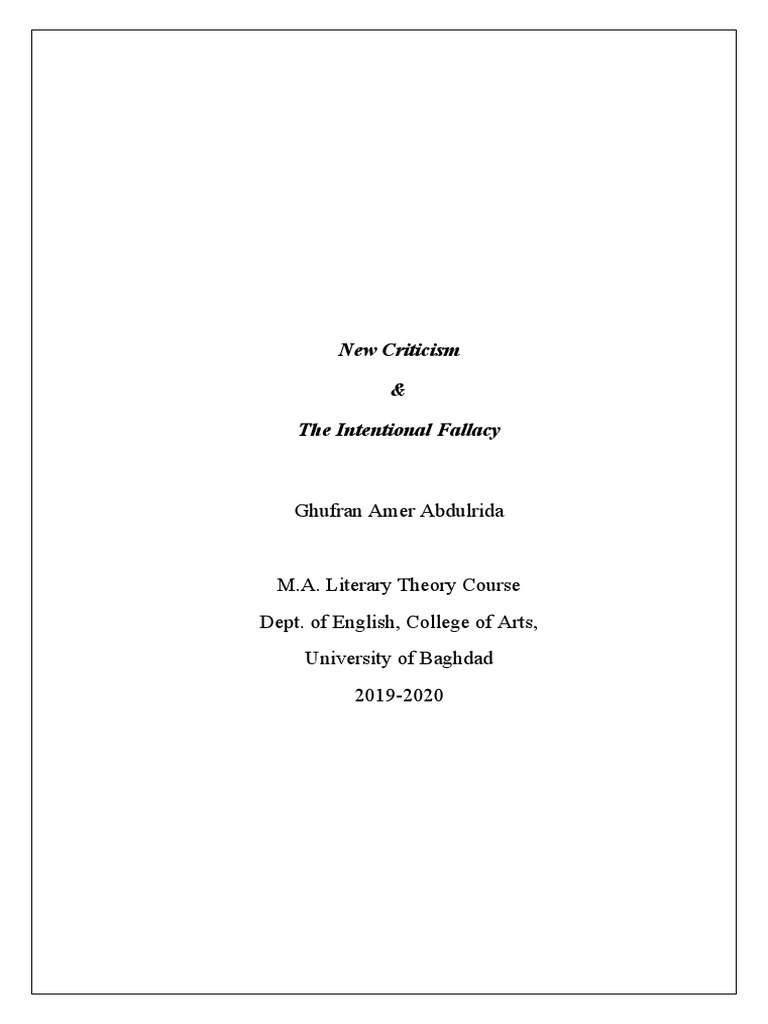 New Criticism & The Intentional Fallacy: Ghufran Amer Abdulrida | PDF ...