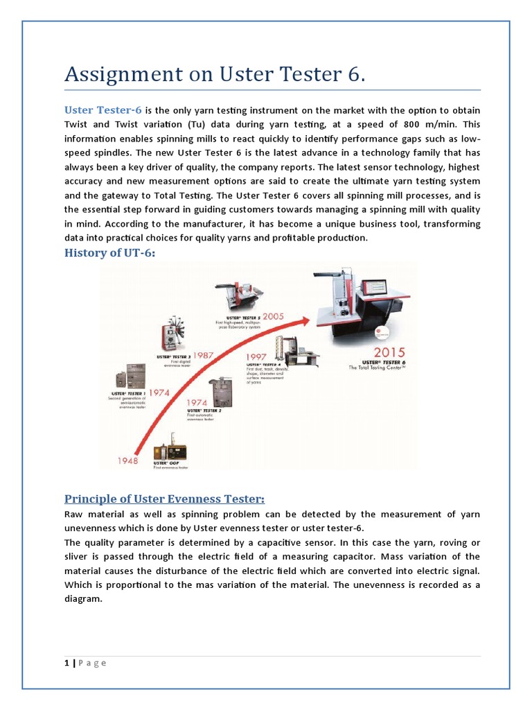 Overview of Uster Tester 6 Features | PDF | Spinning (Textiles) | Yarn