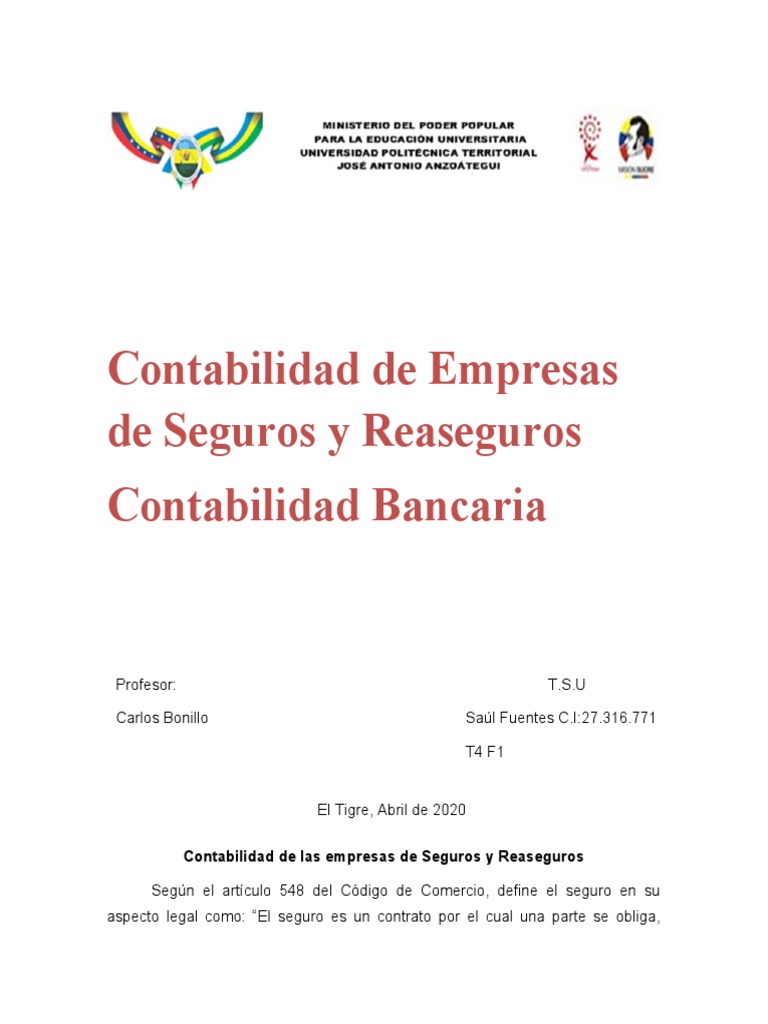 Contabilidad de Seguros y Contabilidad Bancaria 2020 | PDF | Póliza de seguros | Reaseguro