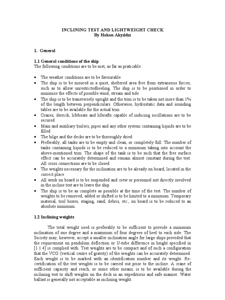 Inclining Test and Lightweight Check Procedures | PDF