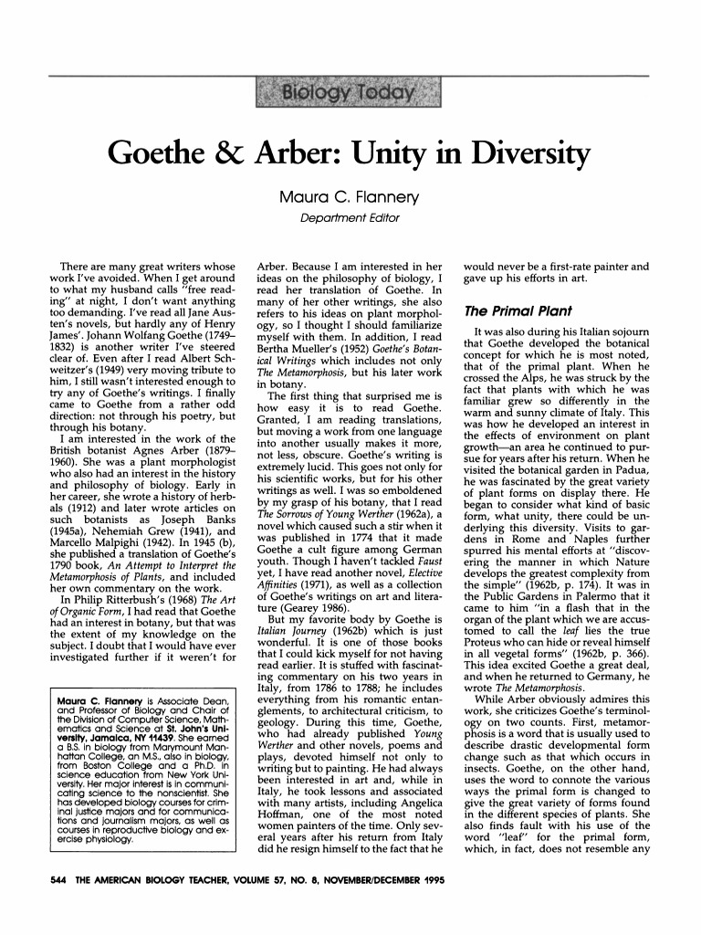 Goethe & Arber: Unity in Diversity: Bioiogytodcv 'D | PDF | Johann ...