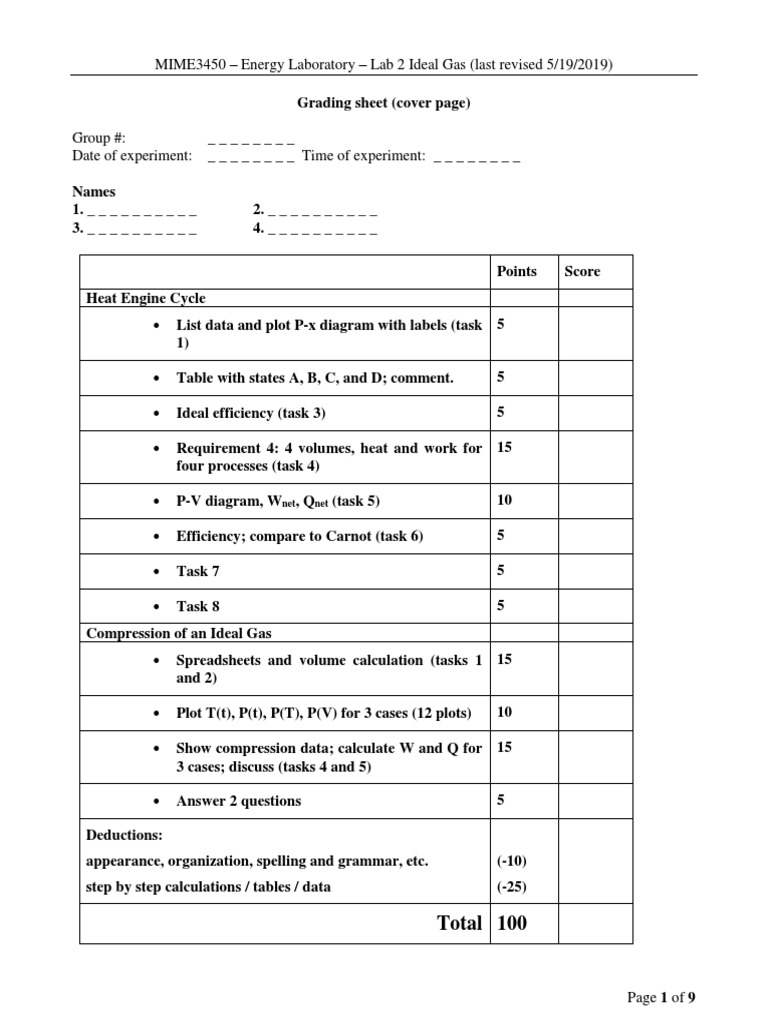 MIME3450 Lab2 IdealGas Cycle | PDF | Temperature | Heat
