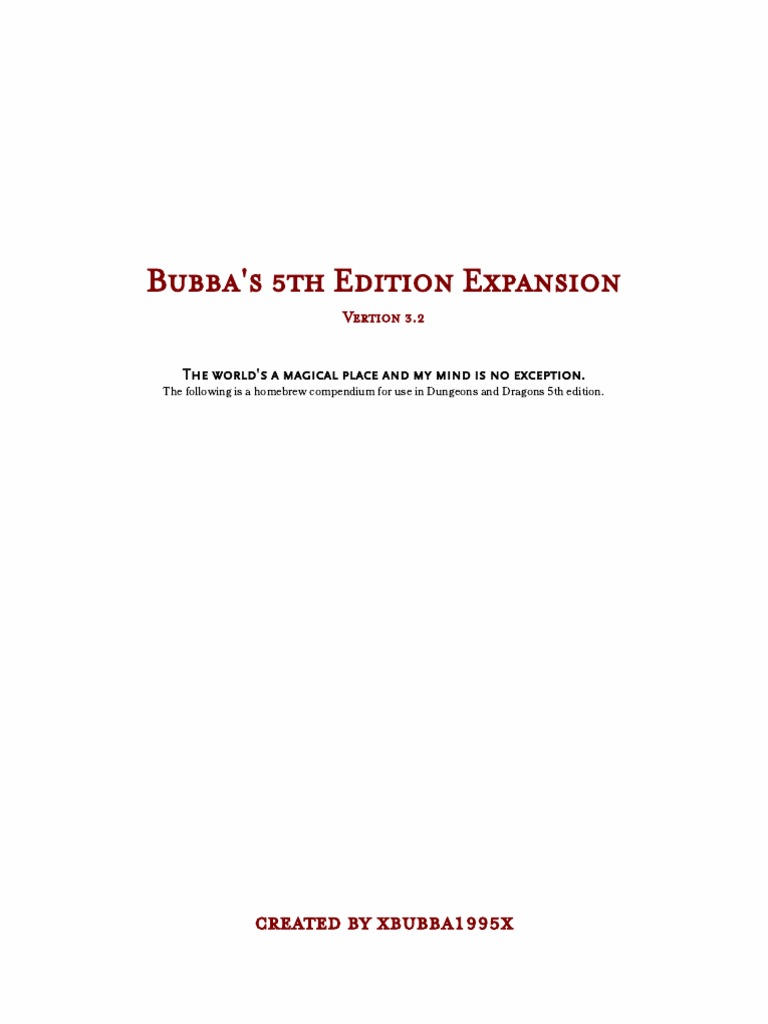 Bubba's 5th Edition Expansion v3.2 | PDF | Dwarf (Dungeons & Dragons ...