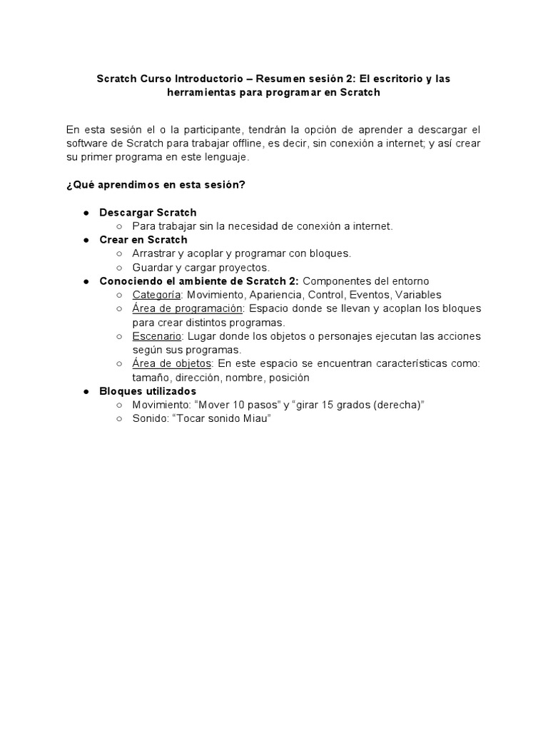 Scratch Curso Introductorio - Resumen Sesión 2 | PDF