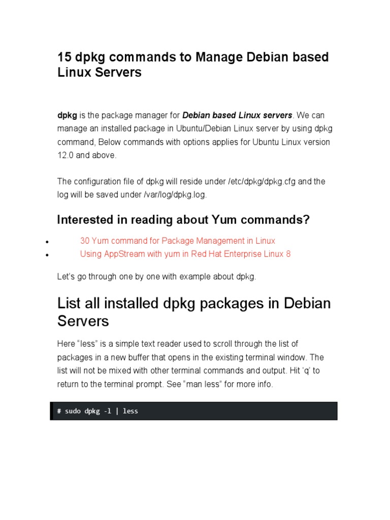15 DPKG Commands To Manage Debian Based Linux Servers | PDF | Linux | Sudo