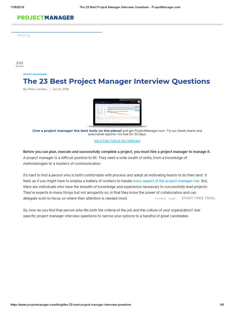 The 23 Best Project Manager Interview Questions PDF | PDF | Project ...