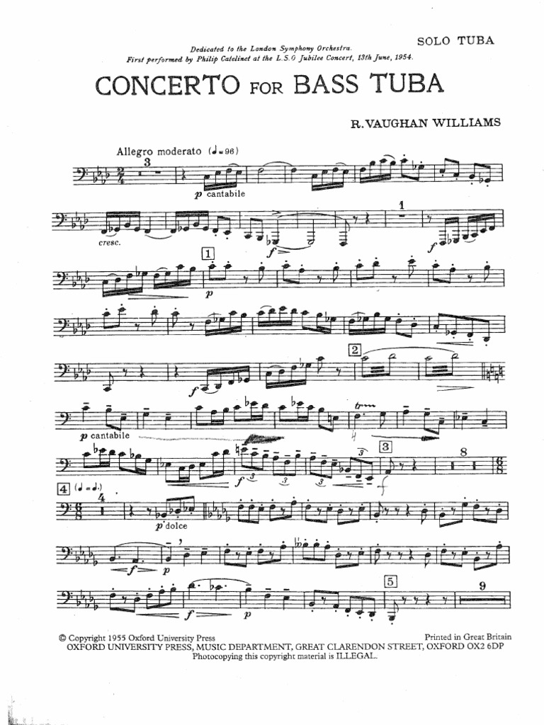 Concerto For Bass Tuba - R.Vaughan Williams (Tuba) | PDF