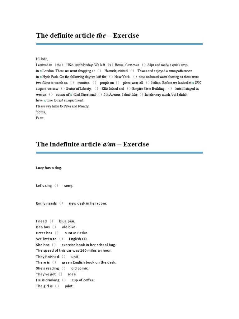 The Articles : Quantifiers - Exercise | PDF