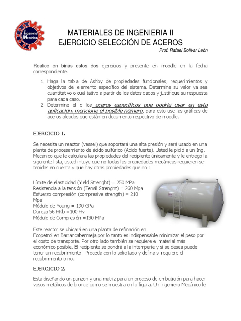 Ejercicios Seleccion Aceros PDF | PDF | El módulo de Young | Acero