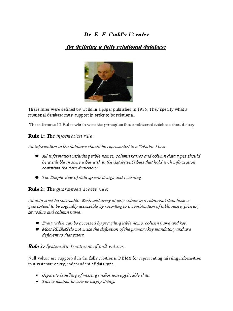 Dr. E. F. Codd's 12 Rules For Defining A Fully Relational Database ...