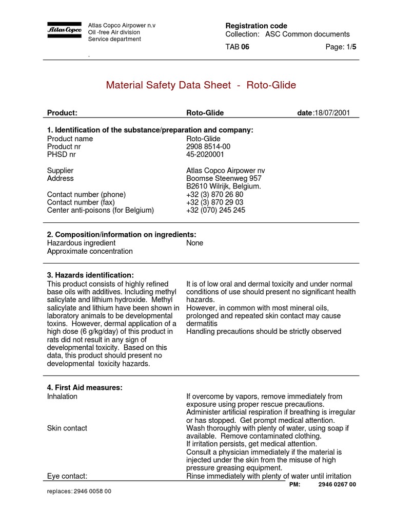 Atlas Copco Roto Inject Lubricant MSDS JEC PDF Toxicity, 60% OFF