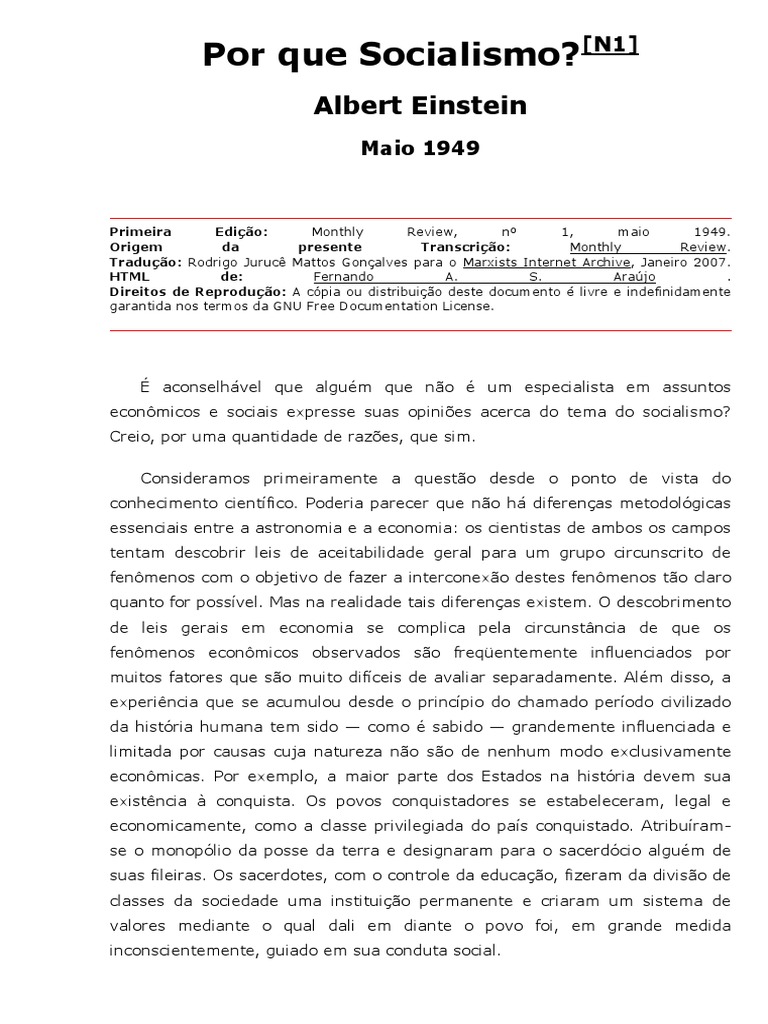 EINSTEIN, Albert. Por Que Socialismo | PDF | Humano | Economia
