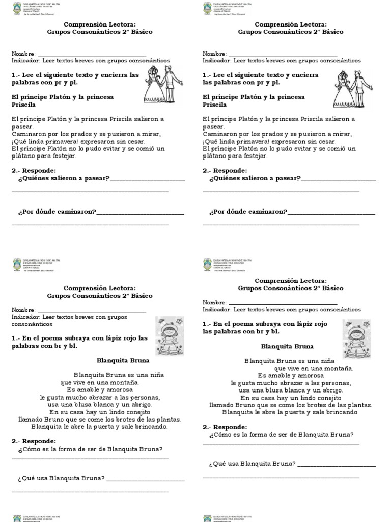 Comprensión Lectora: Grupos Consonánticos | PDF | Artes del Lenguaje y ...