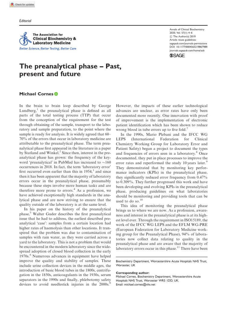 JOURNAL The Preanalytical Phase - Past, Present, and Future | PDF ...