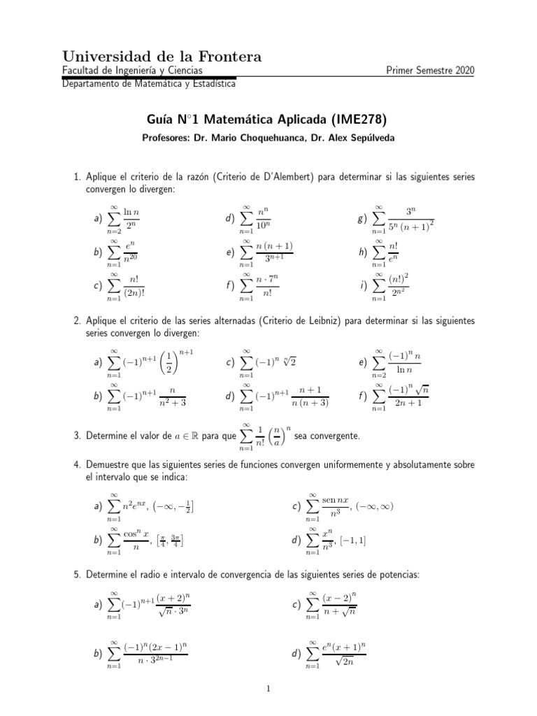Guia N-1 Matematica Aplicada IME278 | PDF | Ecuaciones | Funciones y mapeos