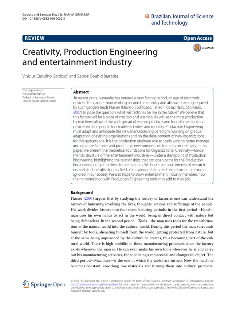 Creativity, Production Engineering and Entertainment Industry | PDF ...