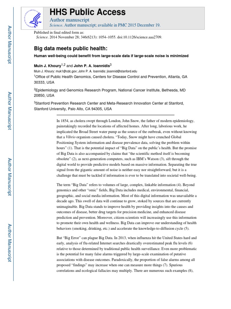 HHS Public Access: Big Data Meets Public Health | PDF | Big Data | Genomics