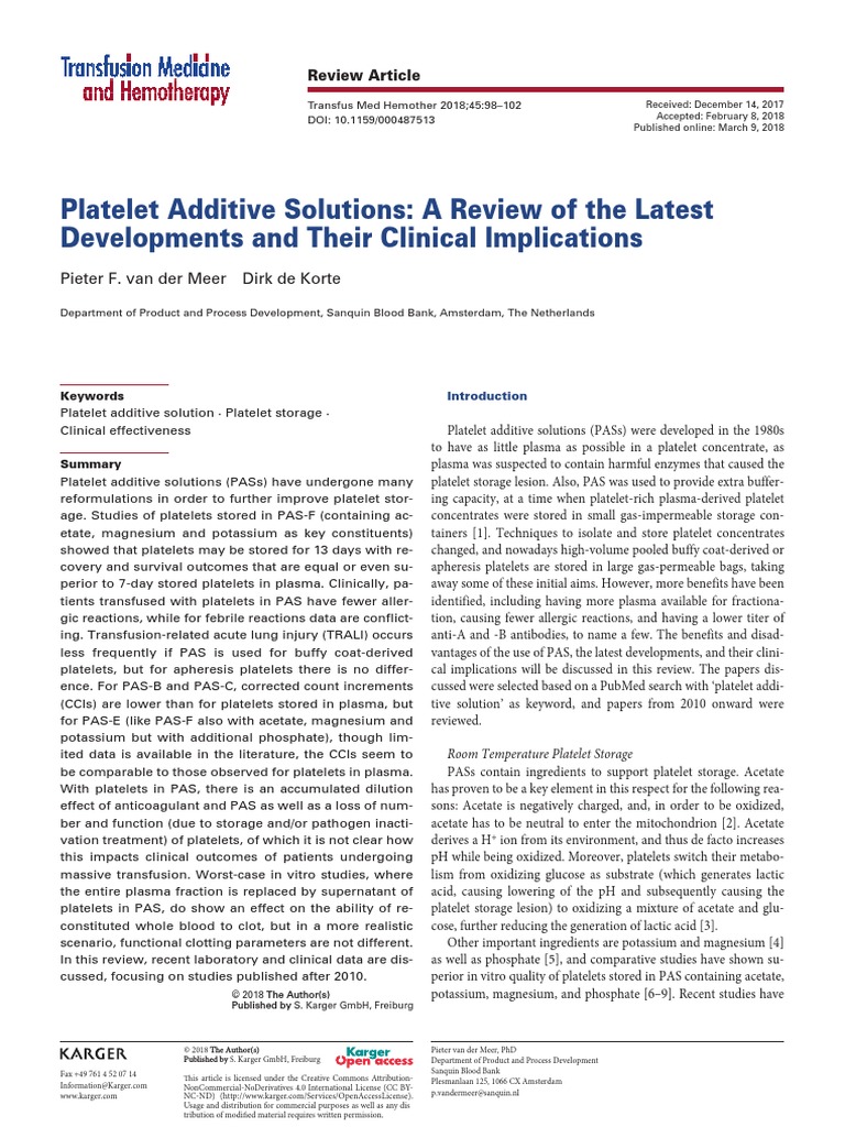 7 Platelet Additive Solutions A Review of The Latest Developments and ...