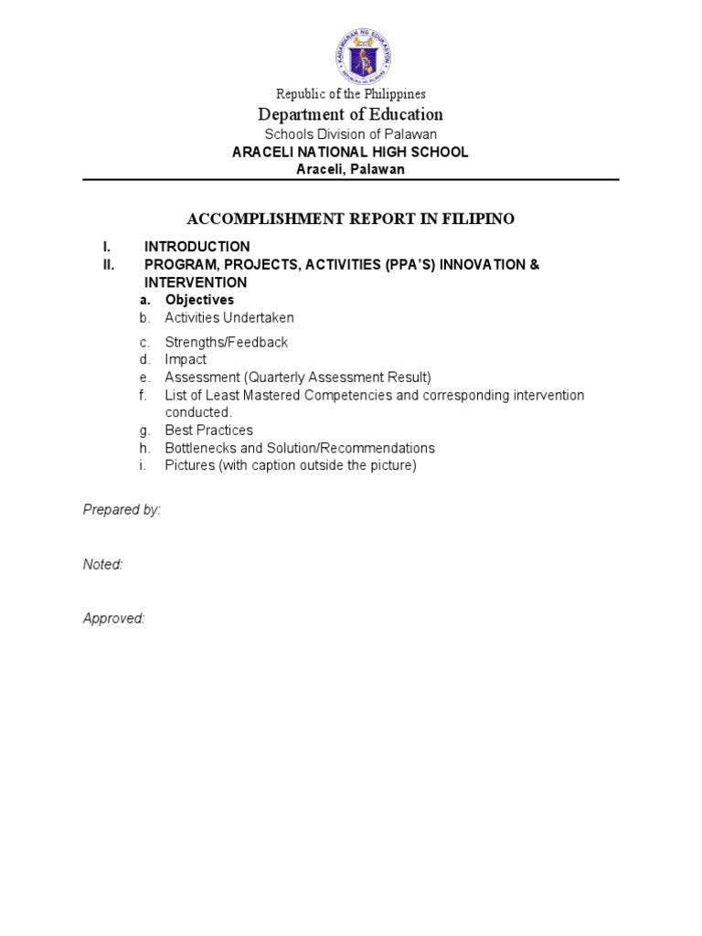 Accomplishment Report in Filipino | PDF