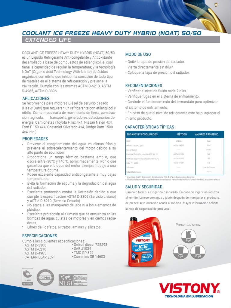 Antifreeze Coolant Concentrado 50 | PDF | Agua | Sustancias químicas