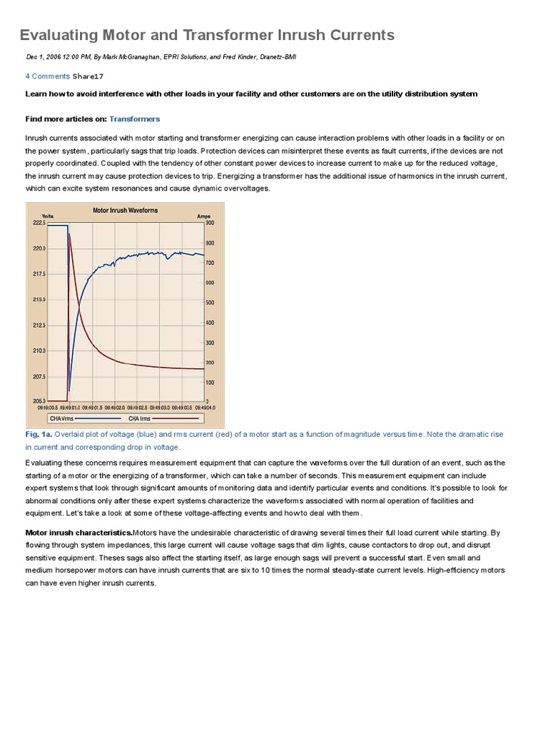 Evaluating Motor and Transformer Inrush Currents | Download Free PDF ...