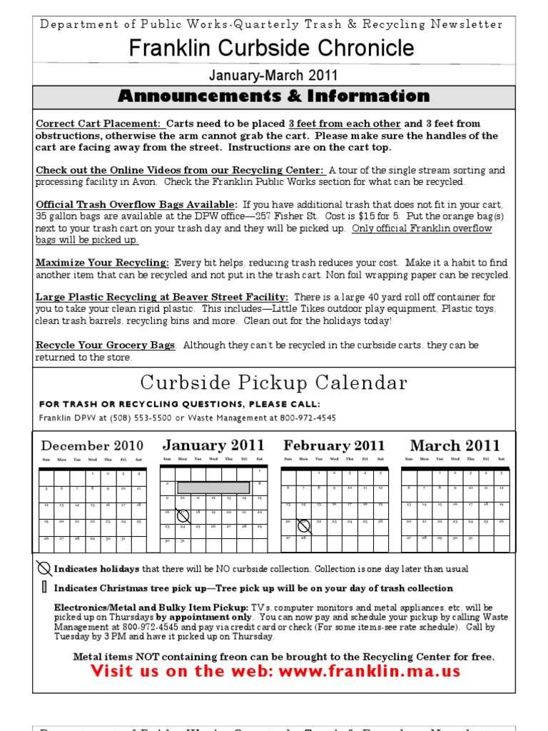 FranklinCurbsideChronicle JanMar 2011 | PDF | Recycling | Polyvinyl Chloride