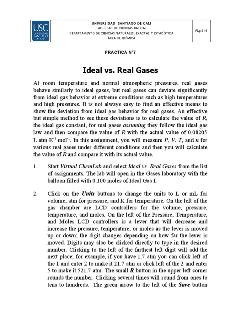 Ideal vs. Real Gases: Practica N°7 | PDF | Gases | Temperature