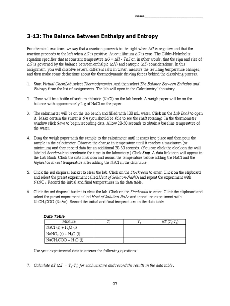 P6-The Balance Between Enthalpy and Entropy | PDF | Gibbs Free Energy ...