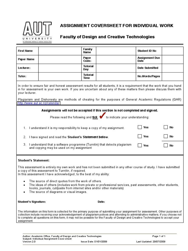 Aut Coversheet PDF | PDF | Turnitin | Plagiarism
