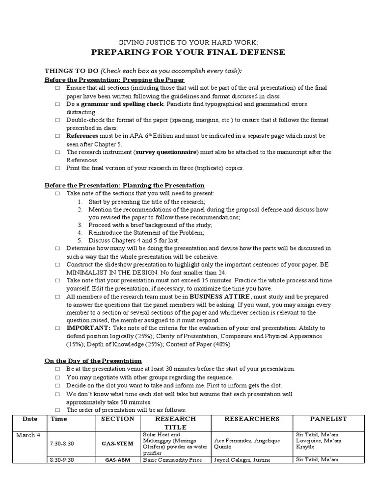 Preparing For Your Final Defense | PDF