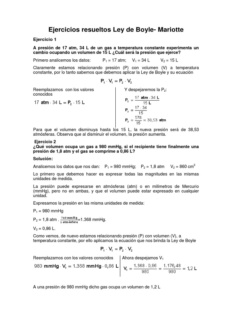 Ejercicios Resueltos Ley de Boyle-Mariotte | PDF