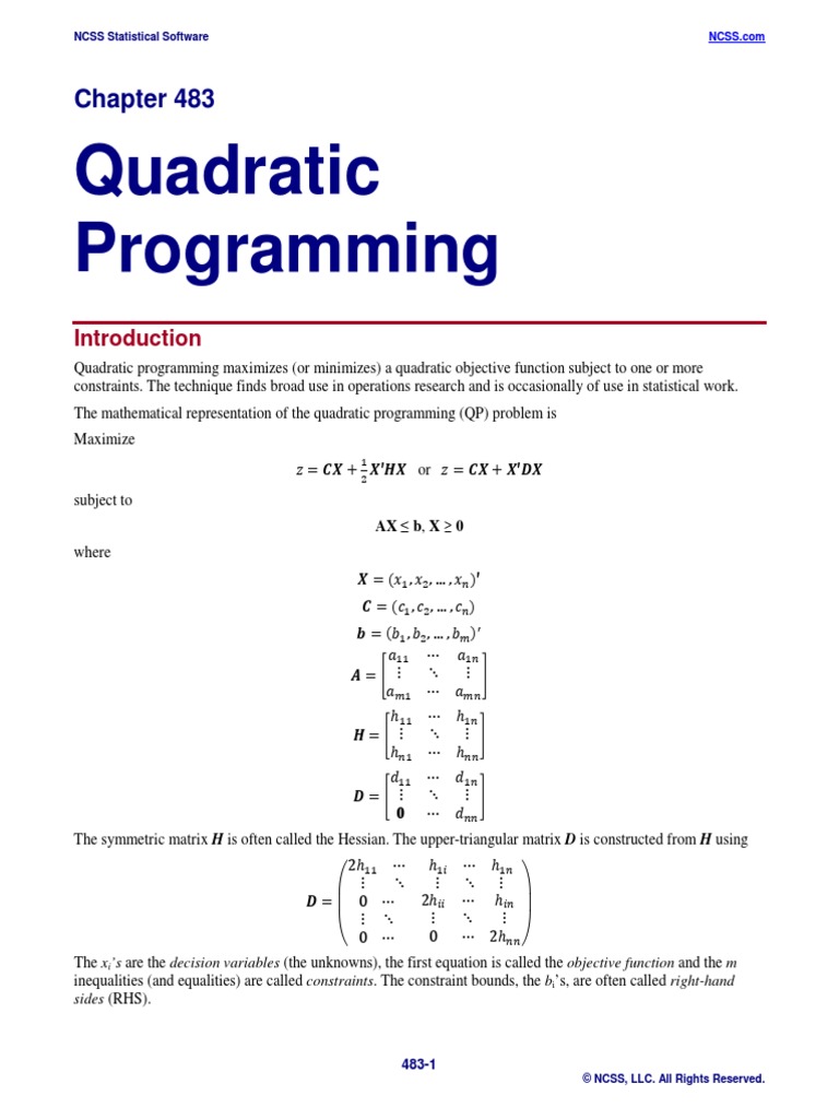 Quadratic Programming: NCSS Statistical Software | Download Free PDF ...
