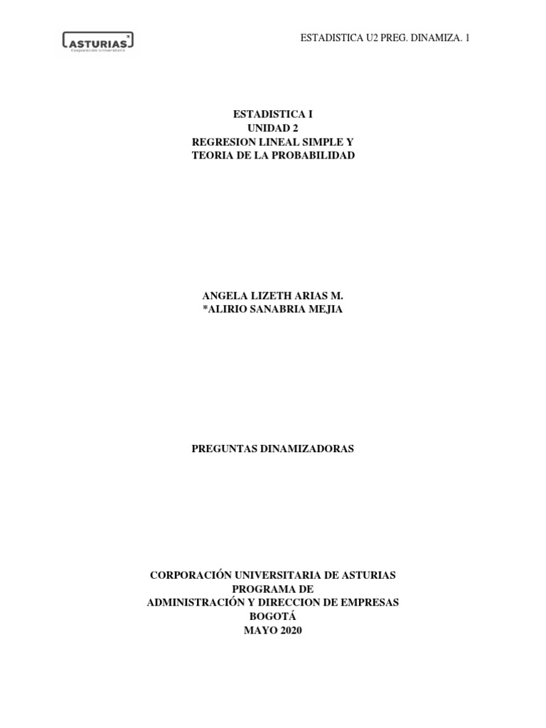 PD U2 e Angela Lizeth Arias M PDF | PDF | Estadísticas | Análisis de ...