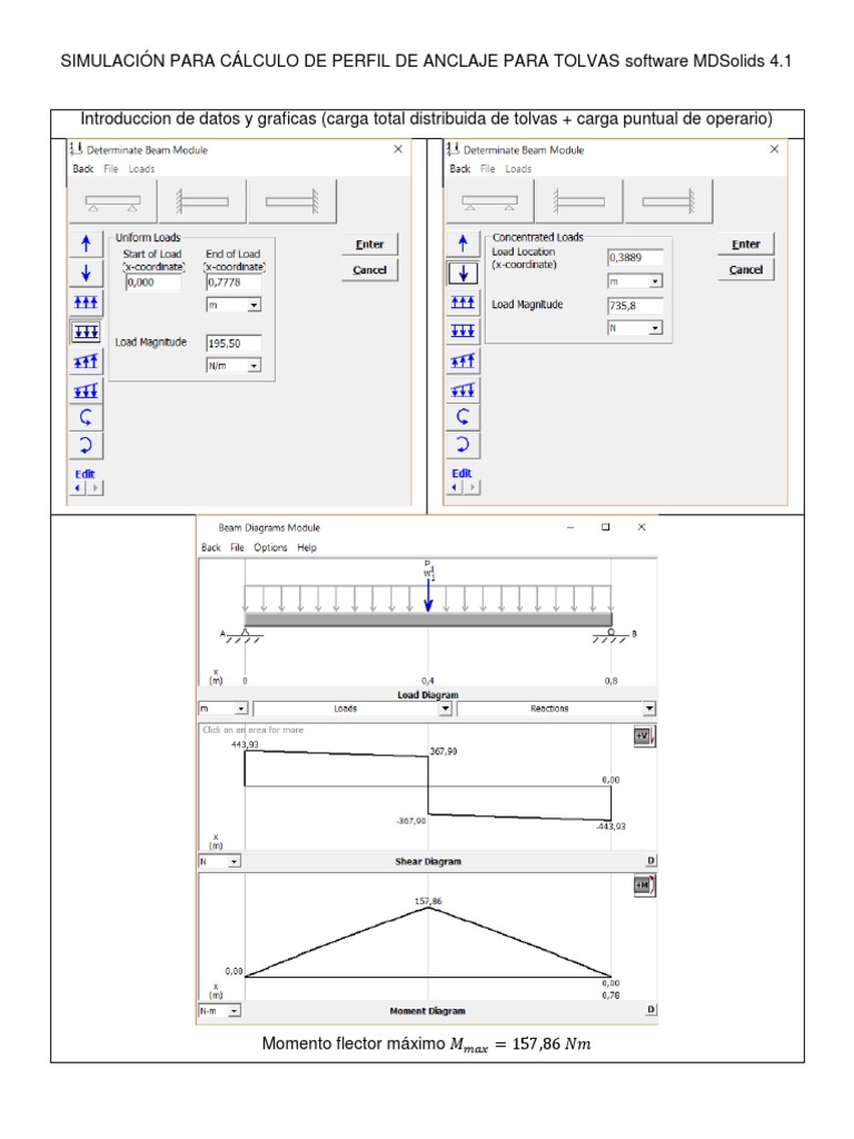 Simulación de Carga en Perfil - Tolva (Software MDSolids 4.0) PDF | PDF