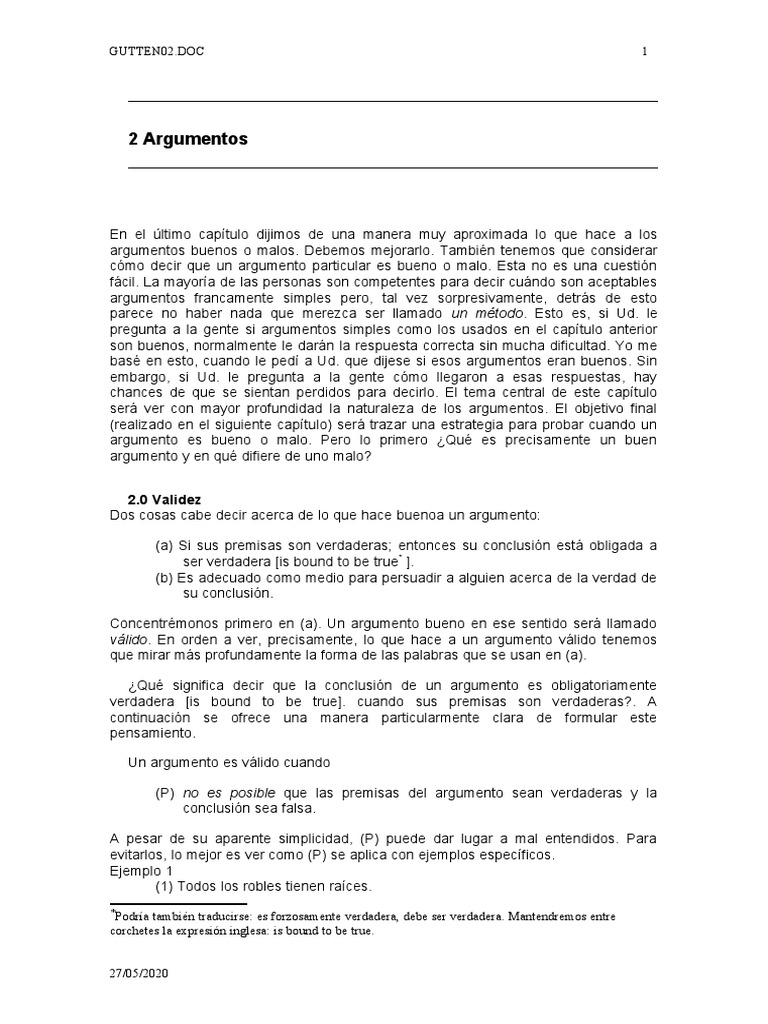 Validez de Argumentos: Ejemplos y Análisis | PDF | Argumento | Razón