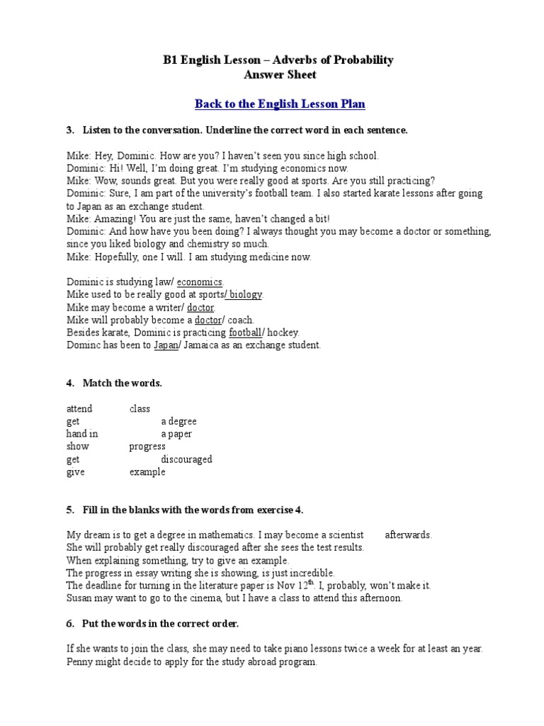 B1 English Lesson - Adverbs of Probability | PDF