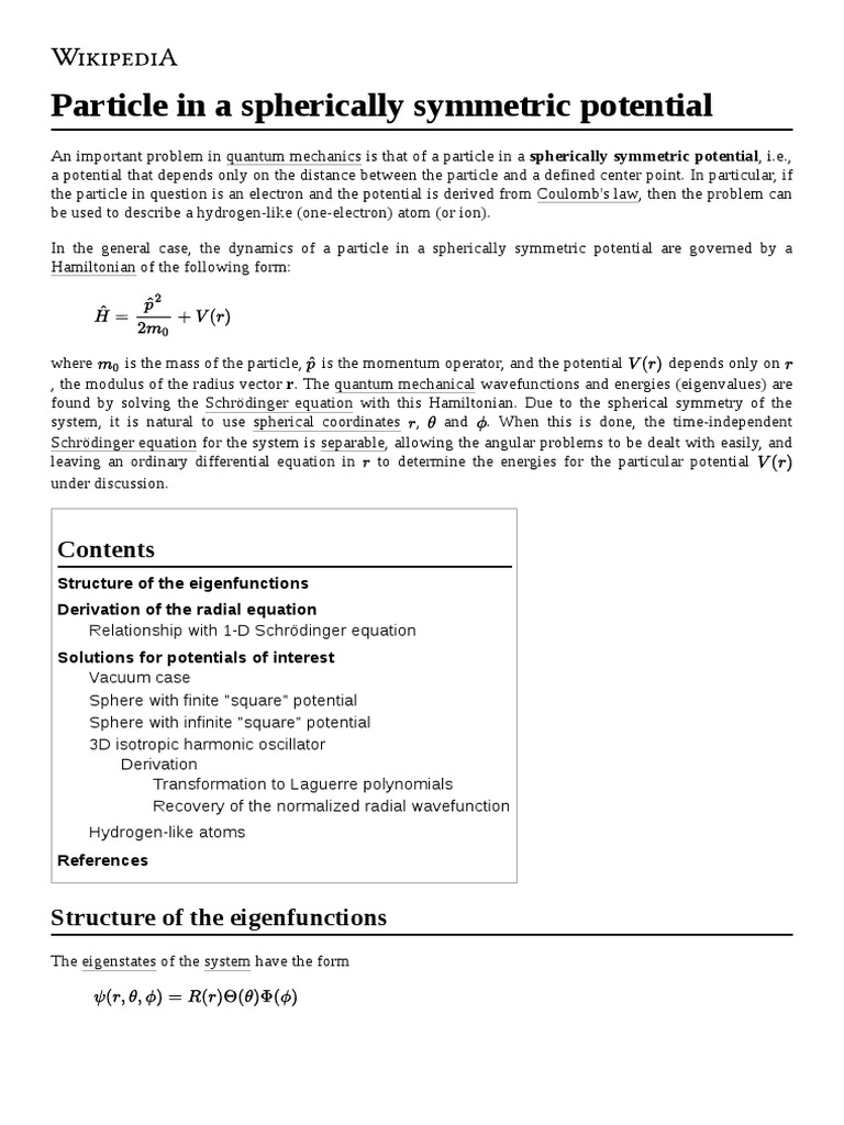 Particle in A Spherically Symmetric Potential | PDF | Mechanical ...