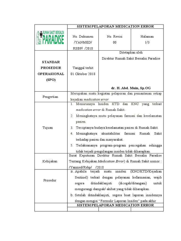 SPO Pelaporan Medication Error | PDF