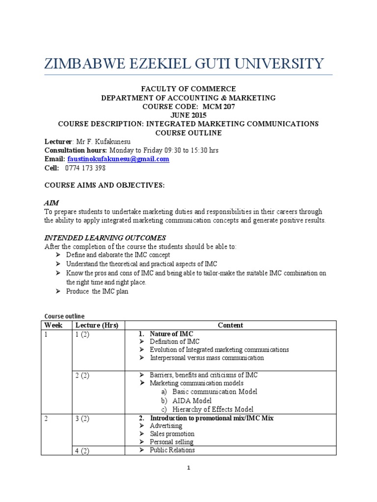 Zimbabwe Ezekiel Guti University: 1. Nature of IMC | PDF | Marketing ...