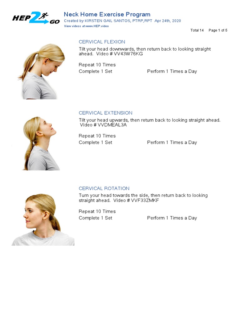 Home Exercise Program For Neck | PDF | Anatomical Terms Of Motion | Neck