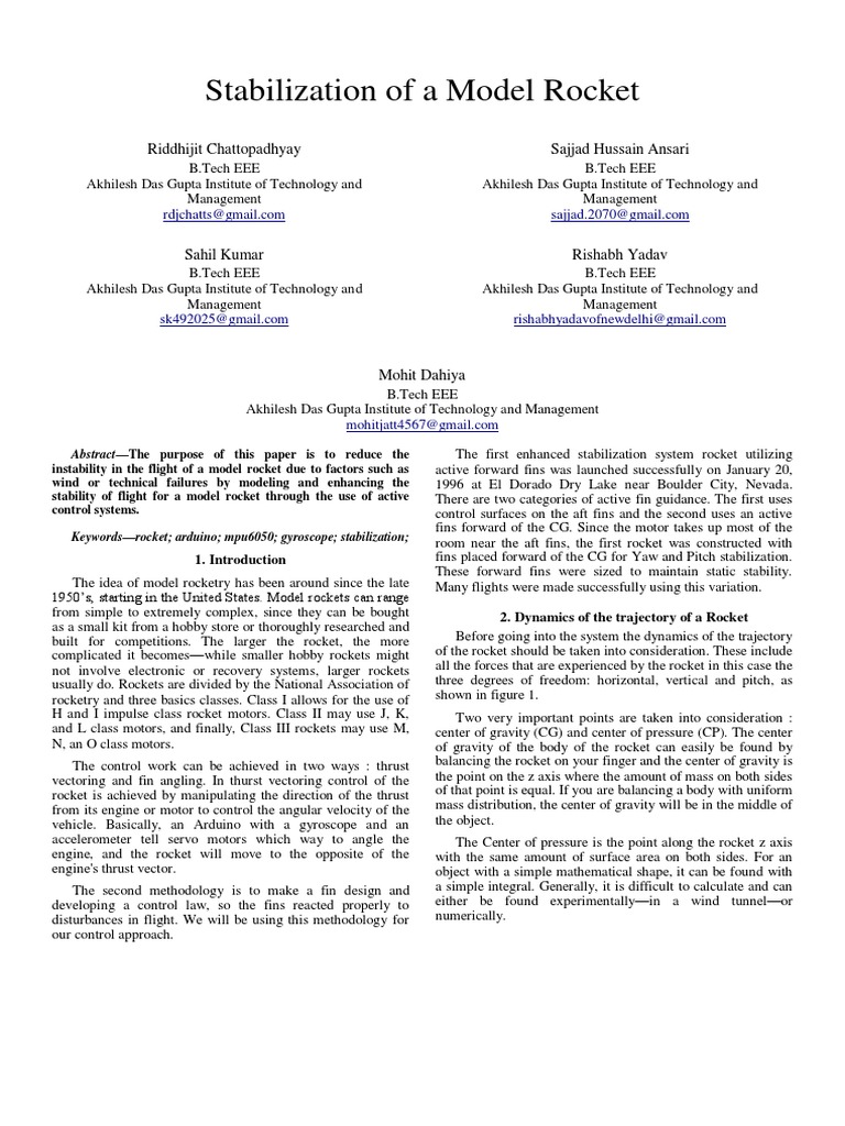 Stabilization of A Model Rocket PDF | PDF | Rocket | Center Of Mass