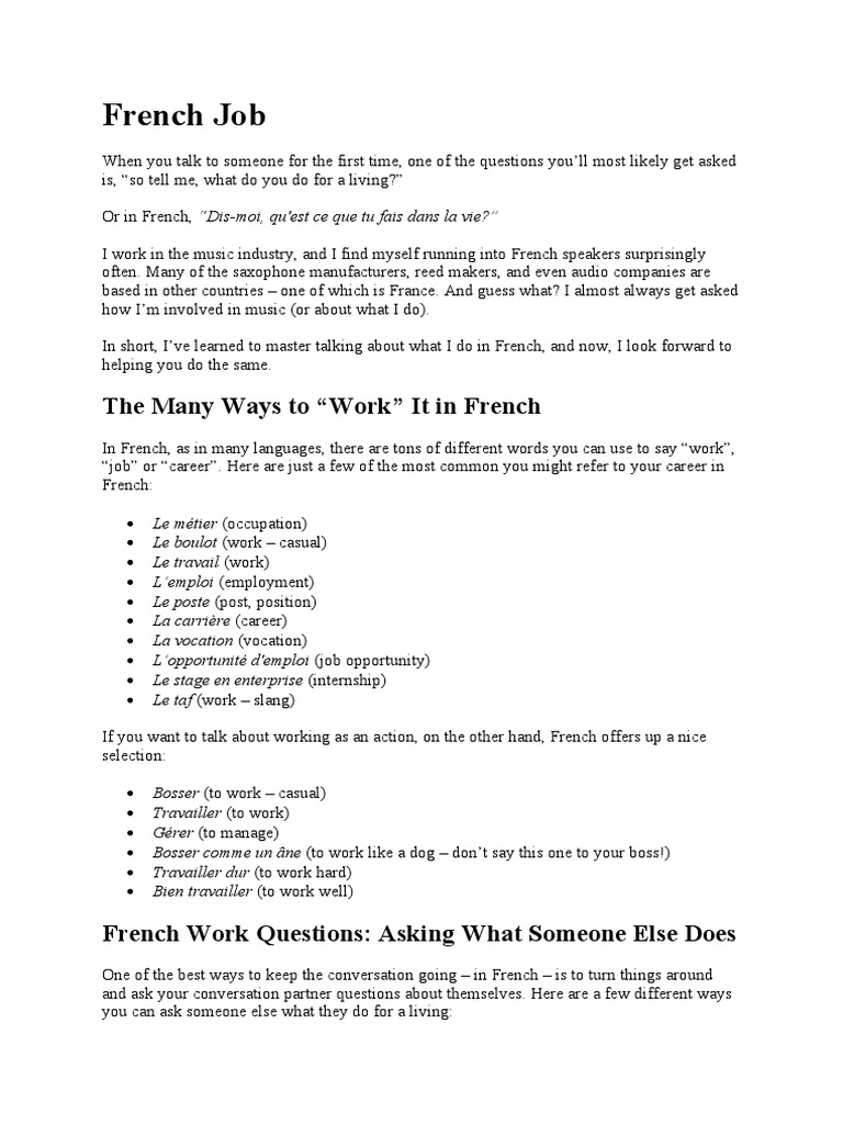 Mastering Work-Related French: A Comprehensive Guide to Discussing Jobs ...