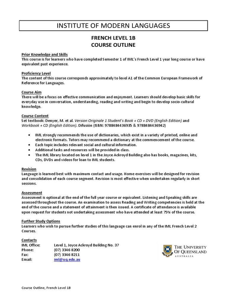 French Level 1B - 2016 | PDF | Verb | Literacy