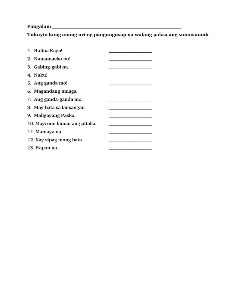 Pangungusap Na Walang Paksa | PDF